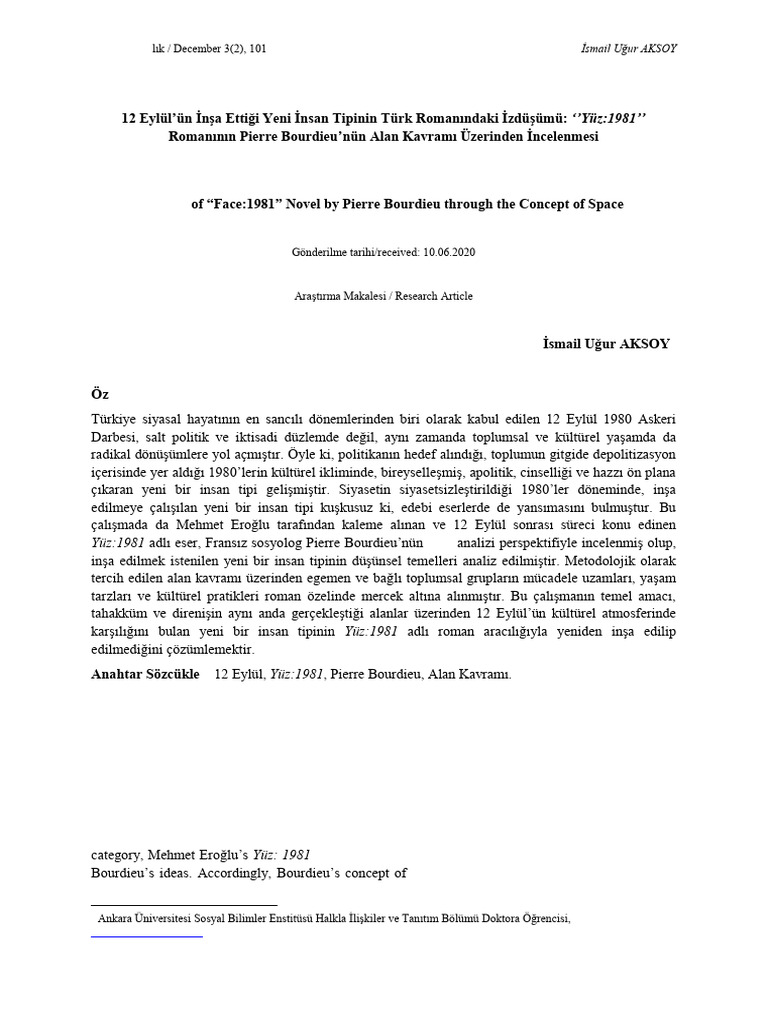 12 Eyl - L - N - N - A Etti - I Yeni - Nsan Tipinin T - RK Roman - Ndaki - ZD - M | PDF