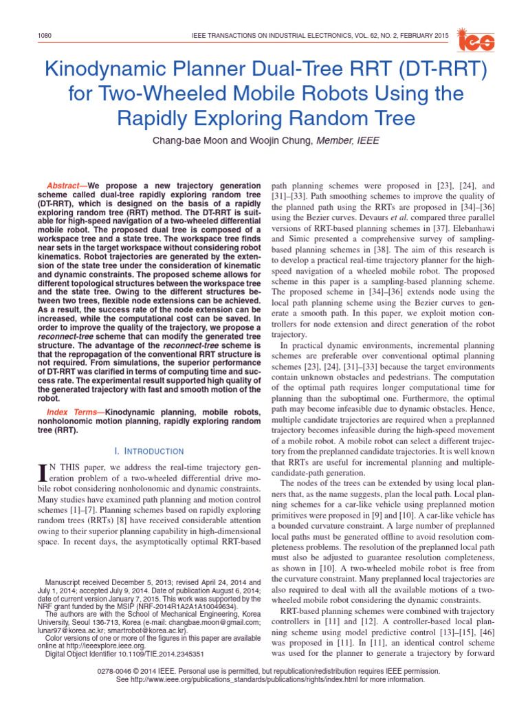 Kinodynamic Planner Dual-Tree RRT DT-RRT for Two-Wheeled Mobile Robots Using the Rapidly ...