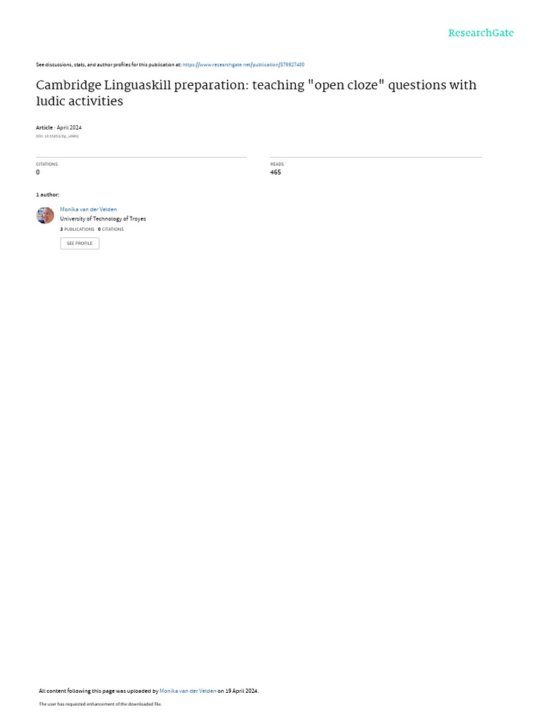 Van Der Velden Walkthrough Open Cloze Tasks | PDF | Part Of Speech | Word