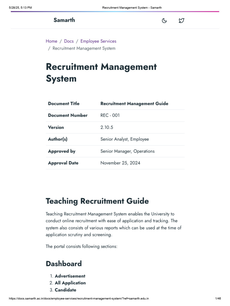 Recruitment Management System - Samarth | PDF | Recruitment | Button (Computing)
