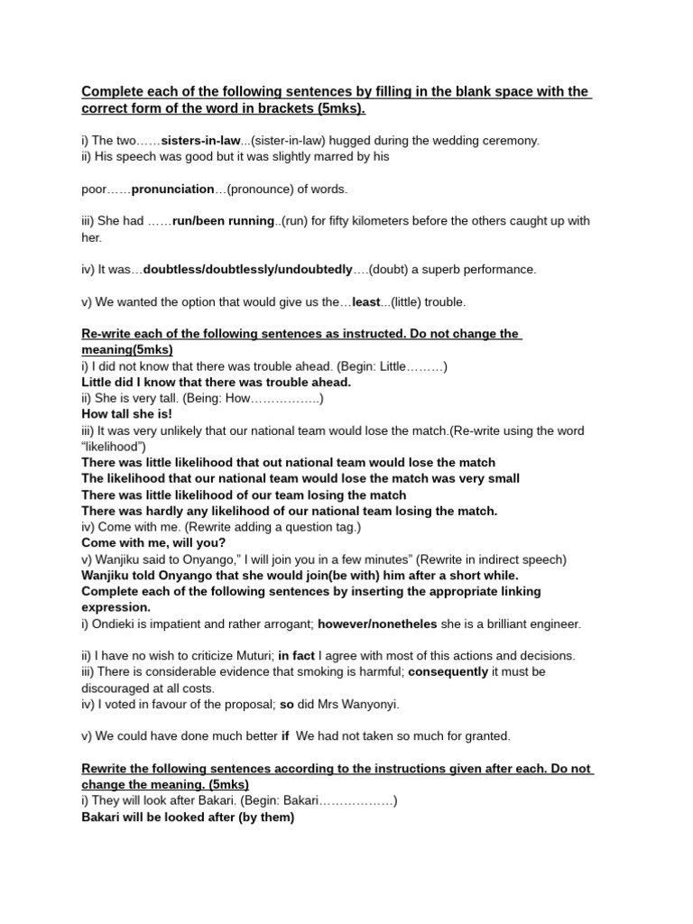 Grammar Exercise and Sentence Rewriting | PDF | Ellipsis | Linguistics