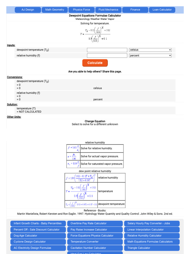 Dewpoint Equations Formulas Calculator Temperature | PDF | Humidity ...