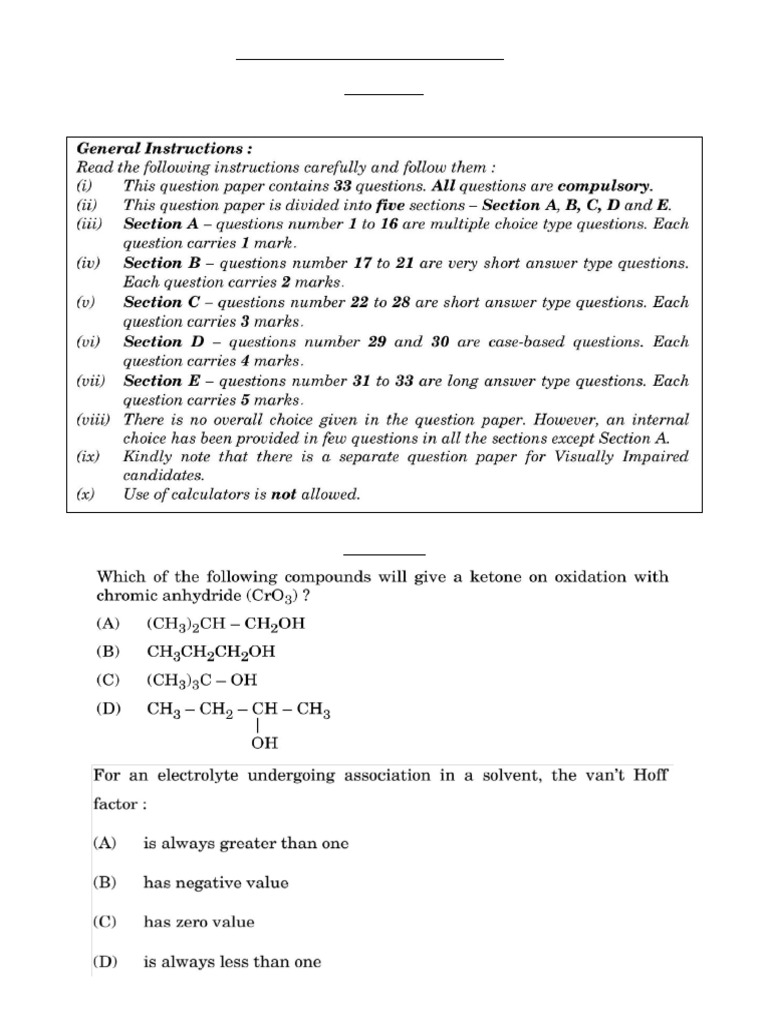 Chemistry Practice Paper - Class 12 | PDF | Aldehyde | Ketone