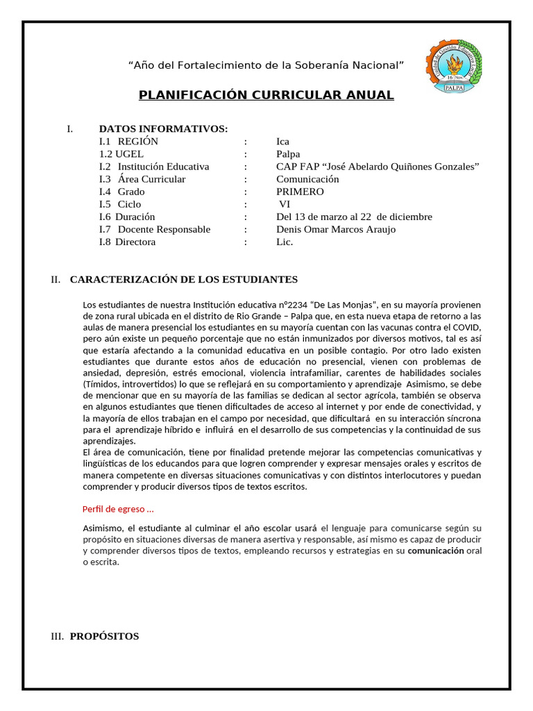 PROGRAMA COMUNICACION 1ERO - 2023 - Monjas | PDF | Aprendizaje | Enseñando