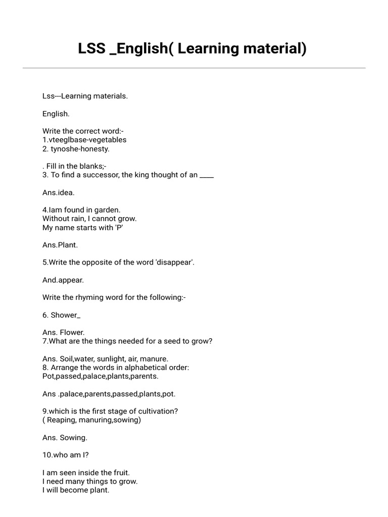 AG LSS Eng Learning Materials | PDF