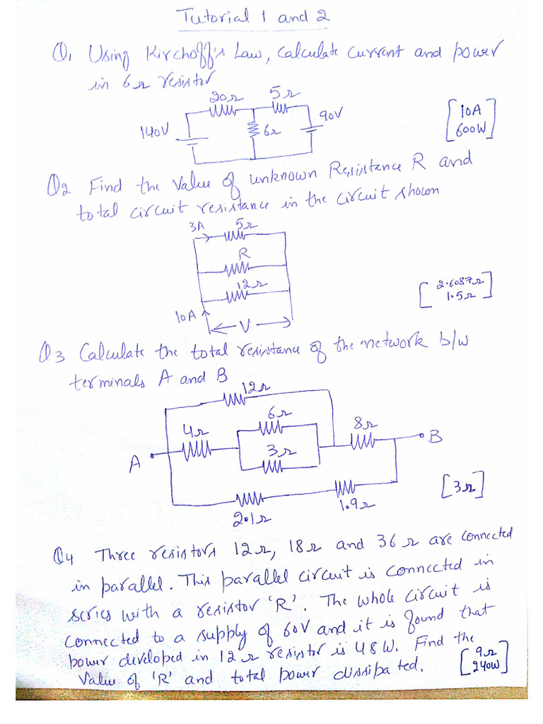 BEE Tutorial Sheets 1-4 | PDF