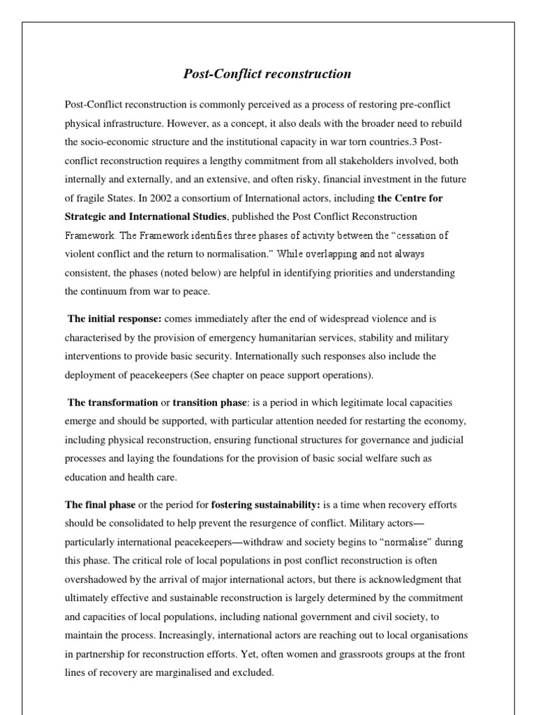 Post-Conflict Reconstruction Framework | PDF | World Bank ...