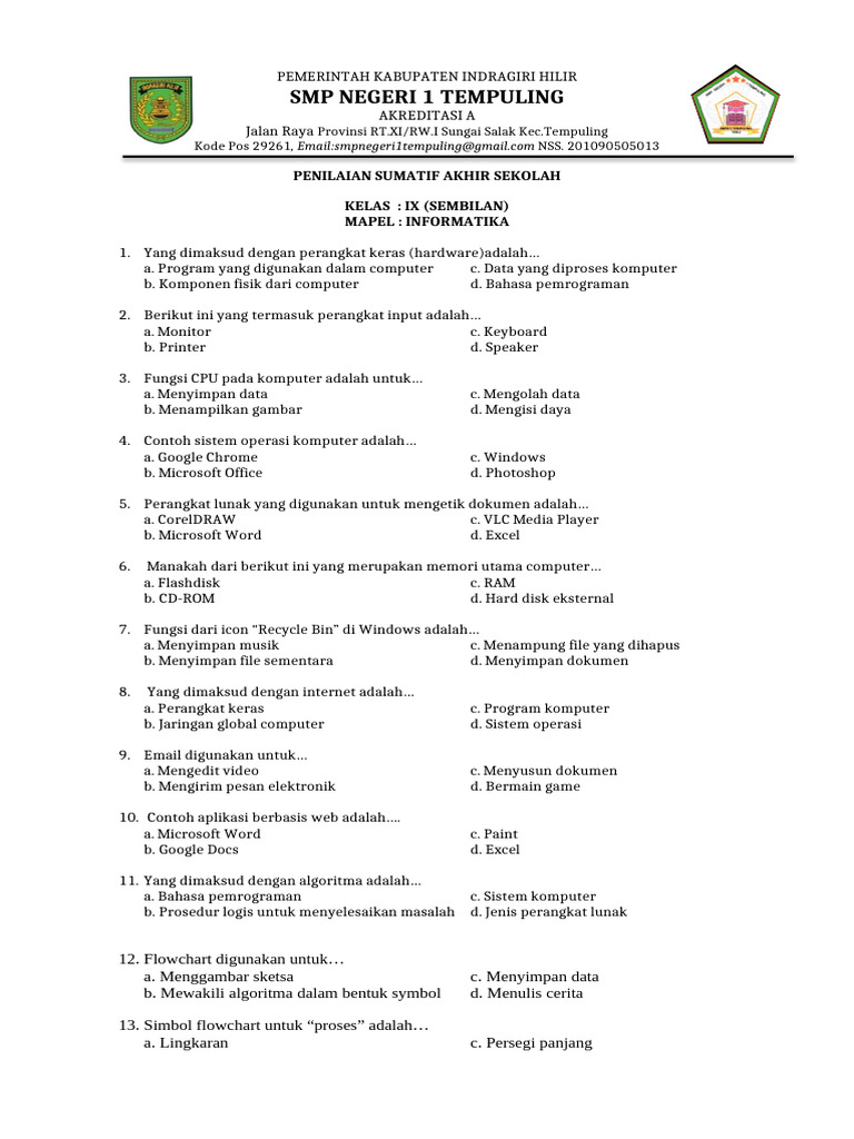 Soal Ujian Informatika SMP | PDF