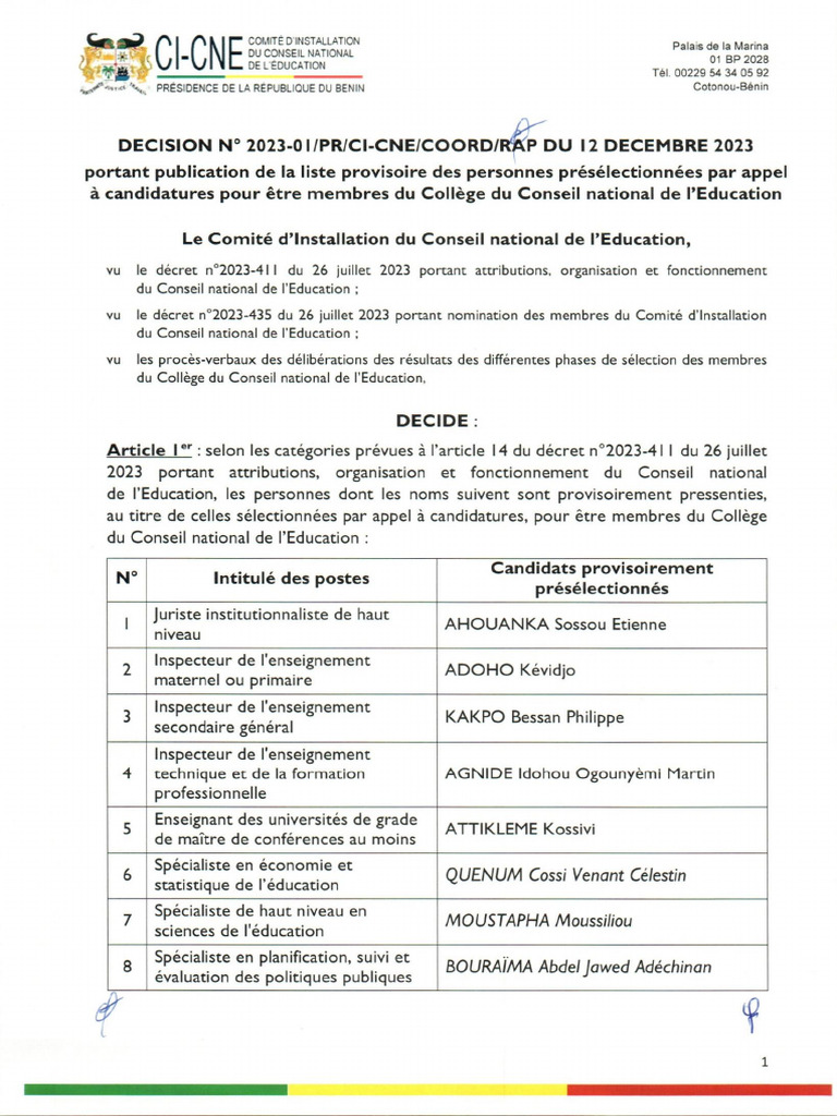 Ci Cne Publication Liste Provisoire Membres College Cne 1 | PDF