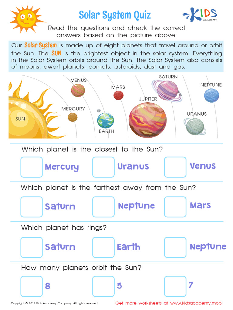 grade-1-solar-system-quiz-printable | PDF | Solar System | Planets