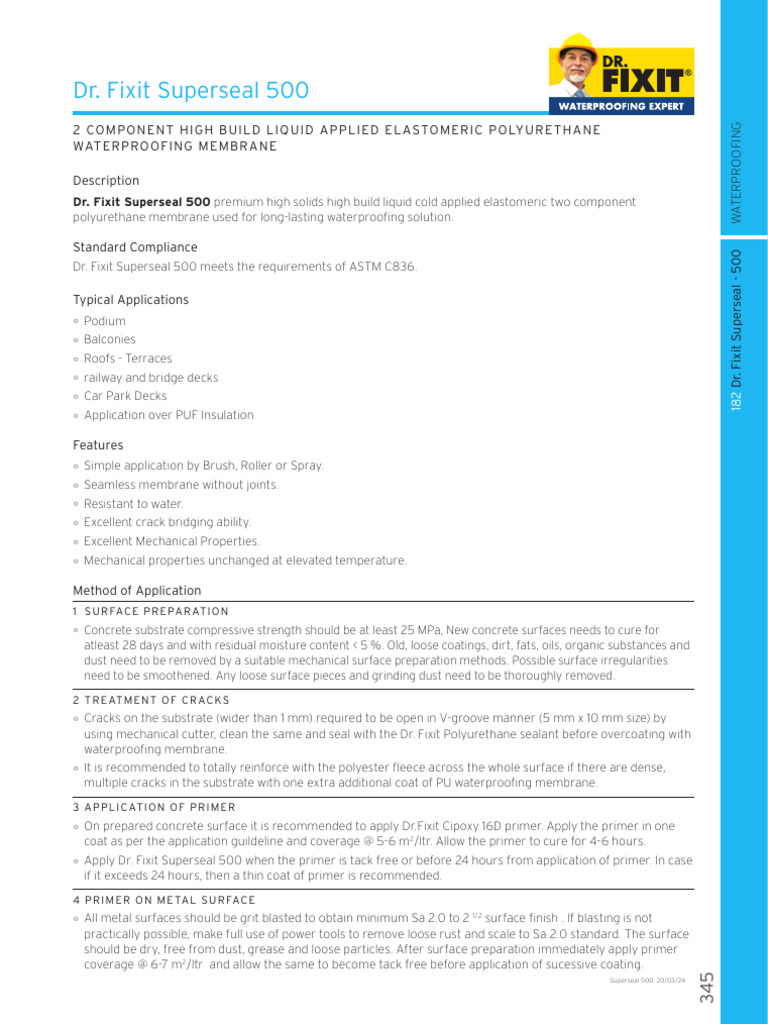 Dr. Fixit Superseal 500 Waterproofing Guide | PDF | Concrete | Building ...