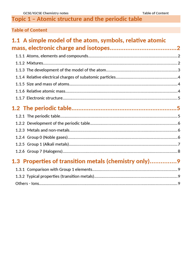 GCSE:IGCSE Chemistry Content | PDF | Chemistry | Chemical Bond