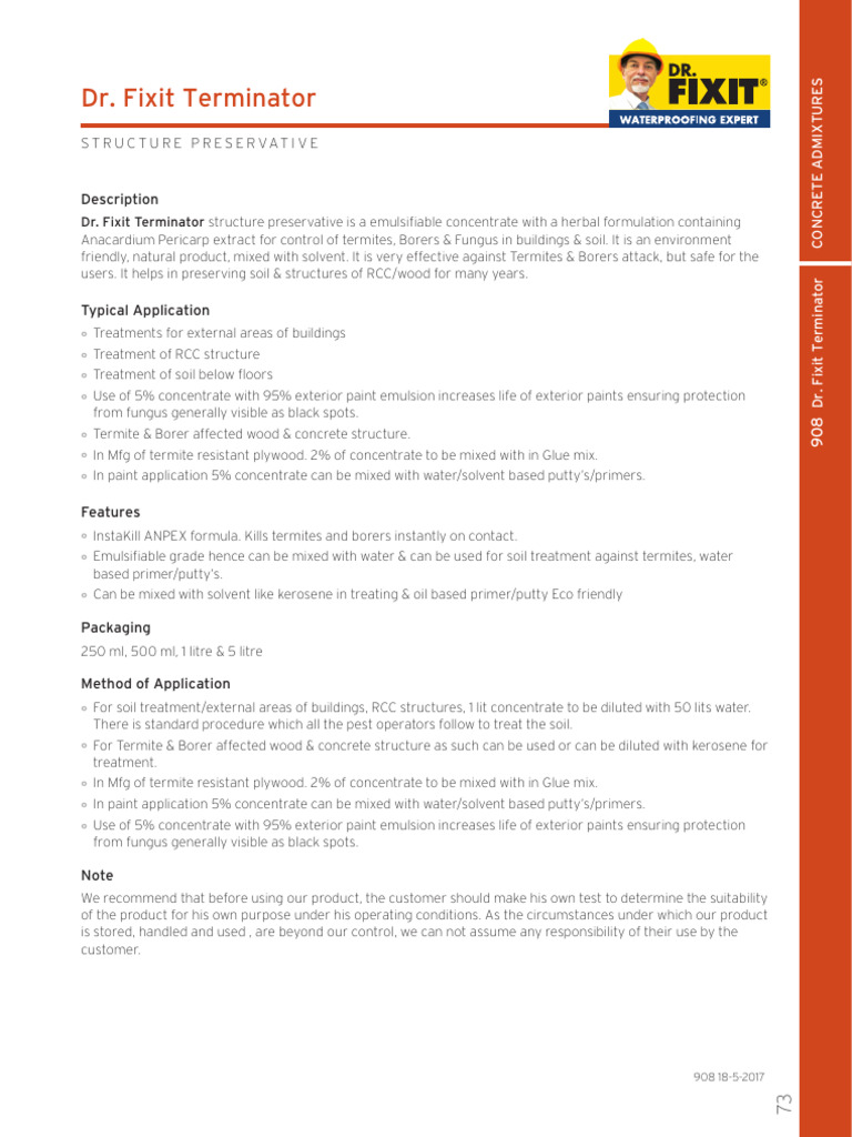 Dr. Fixit Terminator Structure Preservative | PDF | Paint | Materials