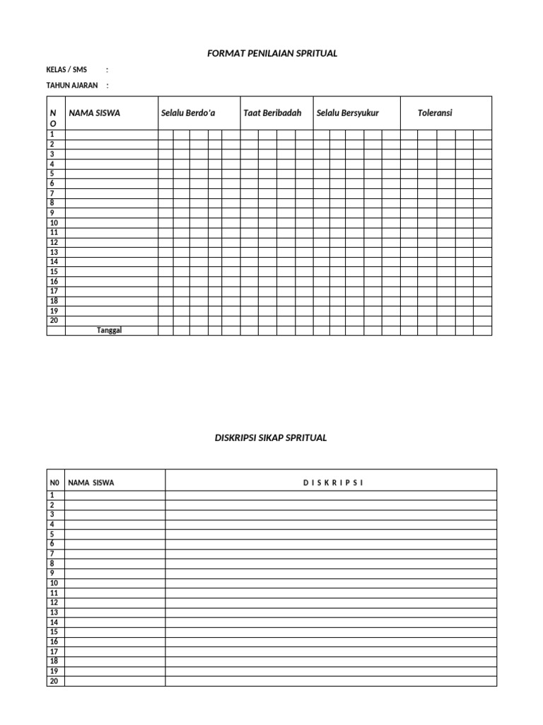 Format Penilaian Sikap k13 | PDF