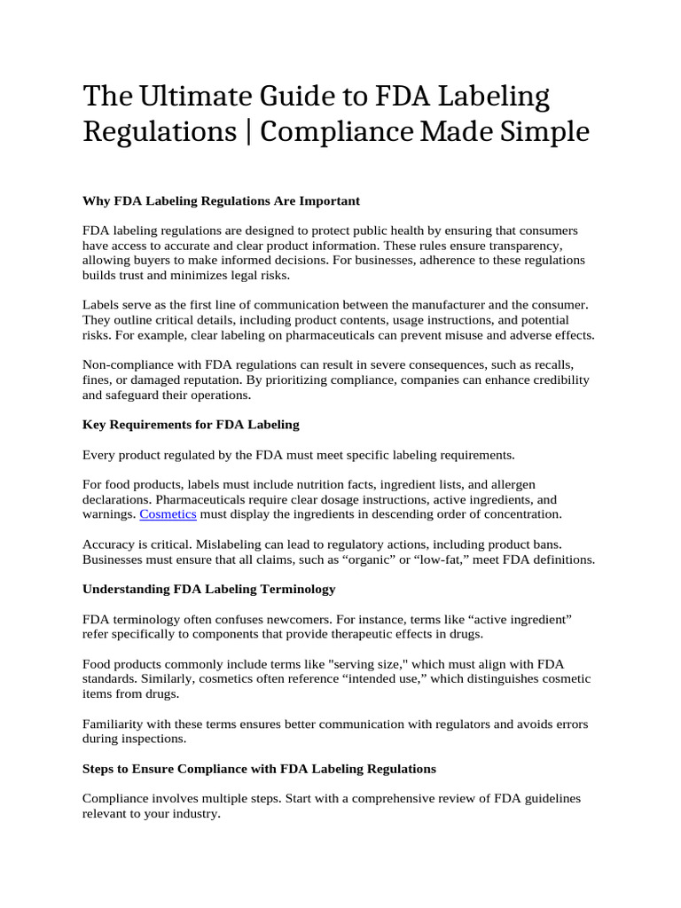 The Ultimate Guide to FDA Labeling Regulations | PDF | Food And Drug ...