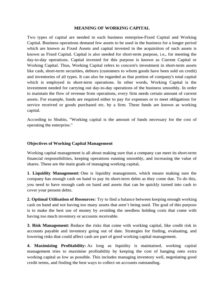Meaning of Working Capital1 | PDF | Working Capital | Inventory