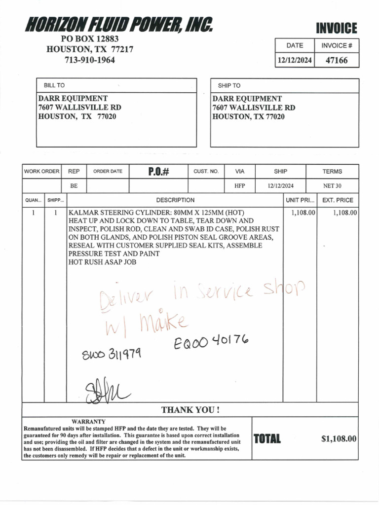 Cylinder Repair Invoice Eq0040176 | PDF