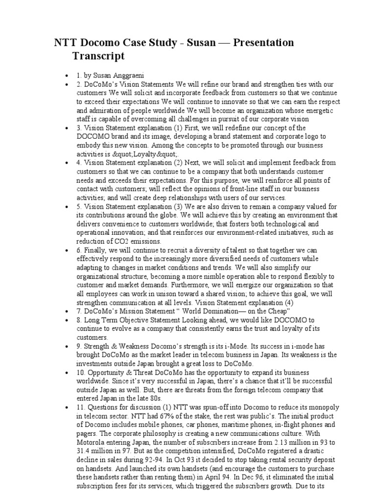 NTT Docomo Vision and Strategy Overview | PDF | 3 G | Mobile Technology
