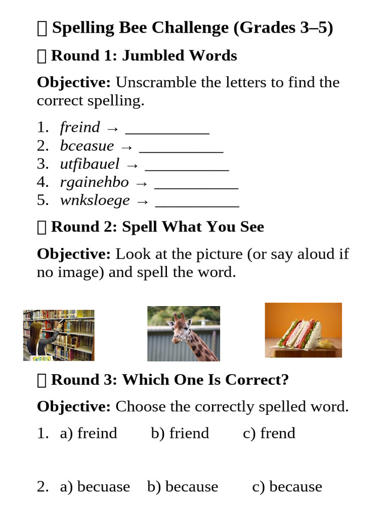Spelling Bee Challenge (Grades 3-5) | PDF
