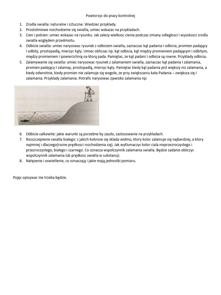 Swiatlo Powtorzenie 7kl | PDF