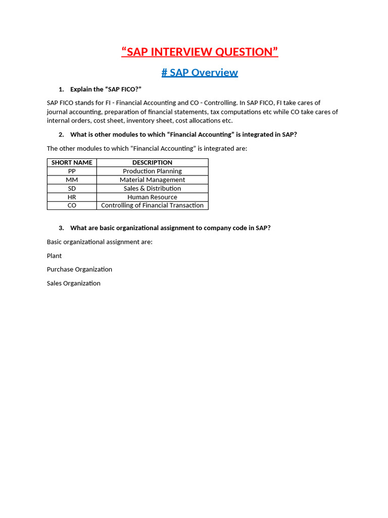 SAP Interview Questions-2020 | PDF | Debits And Credits | Currency
