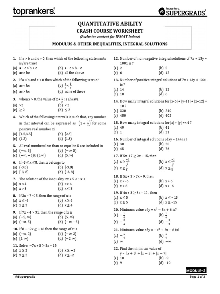 32. Modulus & Other Inequalities, Integral Solutions (Changes Done ...