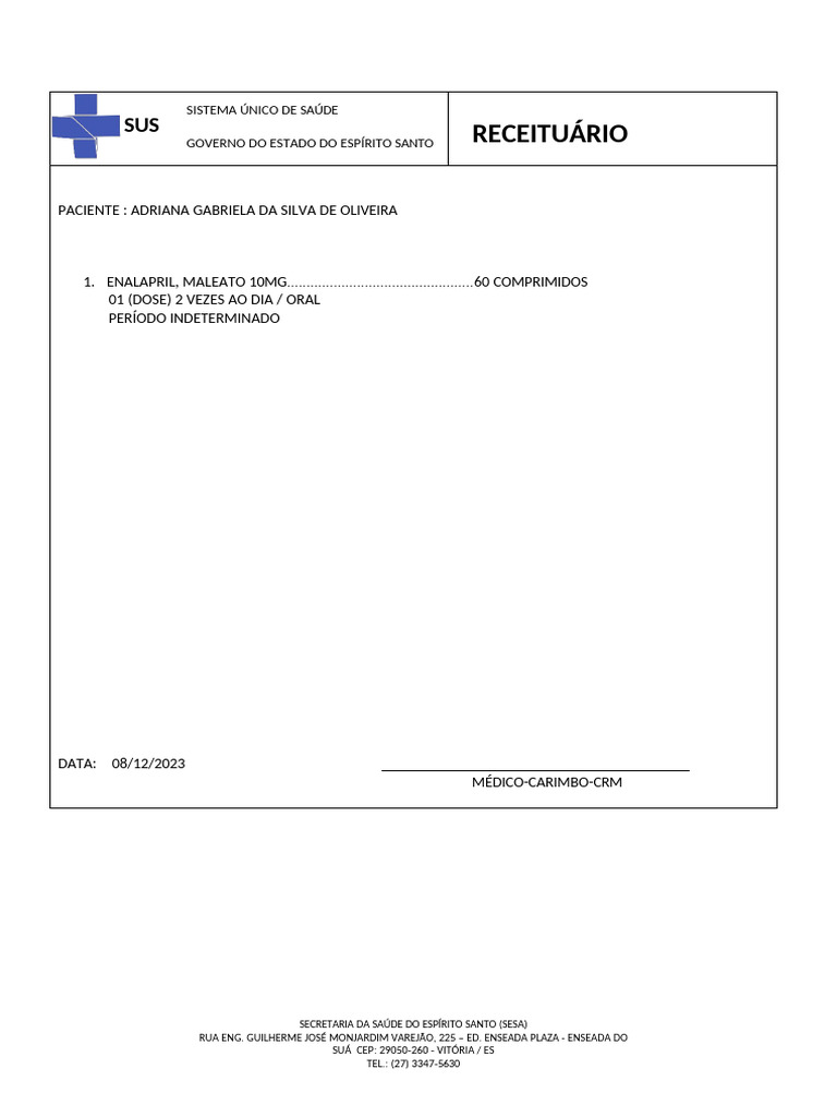 Receituario Medico Simples Branco Sus | PDF | Farmacologia ...