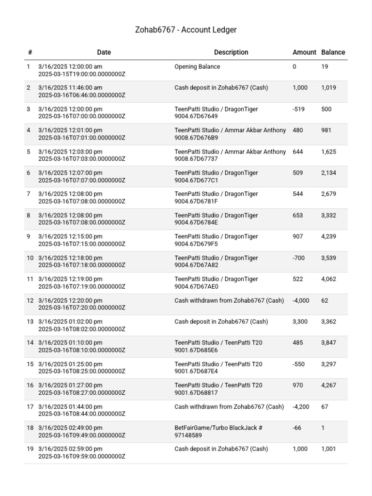 Zohab6767 Account Ledger Summary | PDF | Money | Financial Services