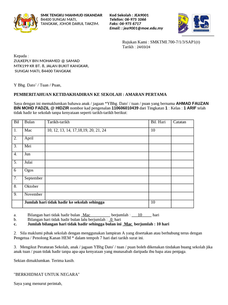 Contoh Surat Amaran 1 | PDF