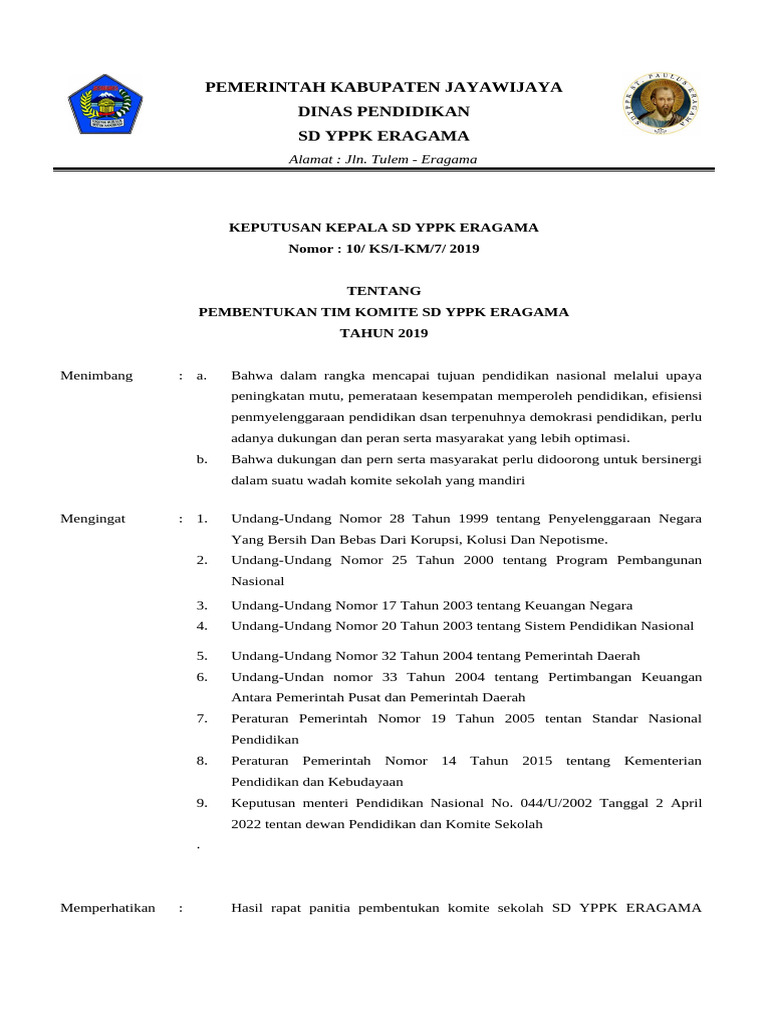 Conth SK Pembemtukan TIM Komite Sekolah | PDF