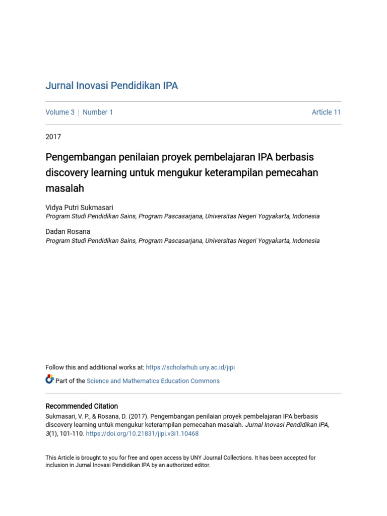 Pengembangan Penilaian Proyek Pembelajaran IPA Berbasis Discovery | PDF