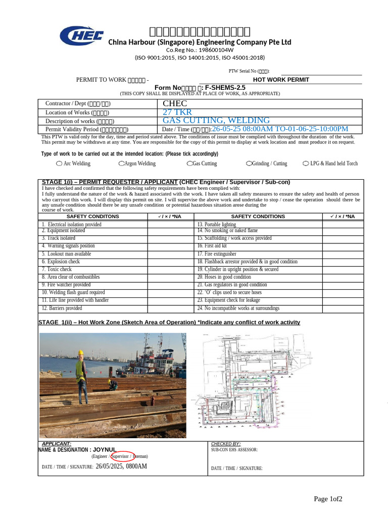 Hot Work Permit for Gas Cutting & Welding | PDF | Safety | Occupational ...