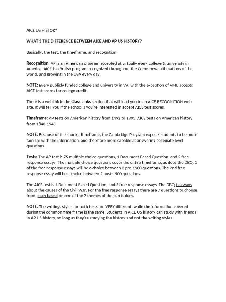 AICE vs AP US History Comparison Guide | PDF | Reconstruction Era | The ...