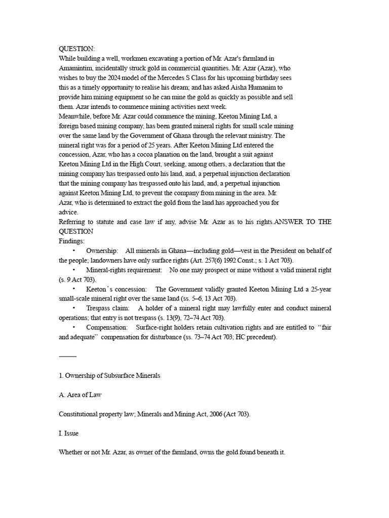 PIBesq Answer To MR Azar's Question On Mining | PDF | Trespass | Injunction