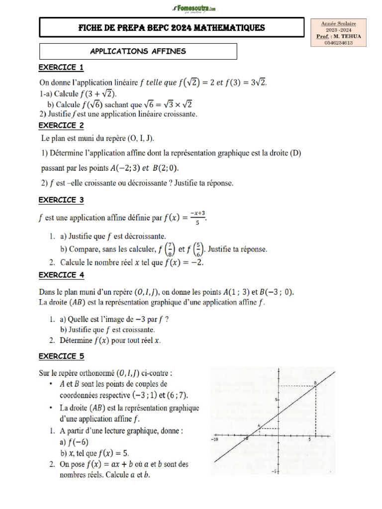 PREPA BEPC 2024 Application Affine Et Pyramide-Cône by TEHUA | PDF
