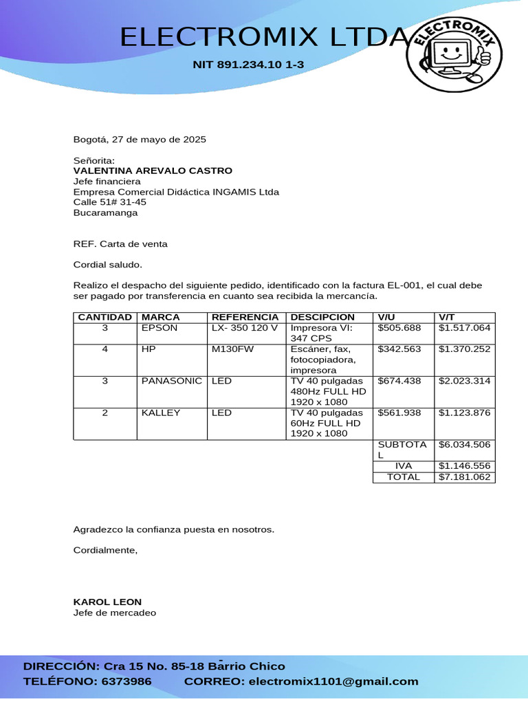 Carta Venta Mercancia | PDF