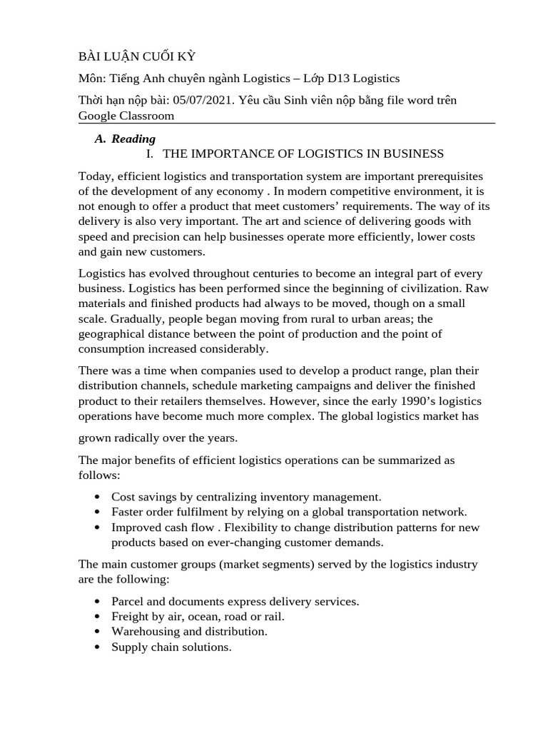 Importance of Logistics in Business | PDF | Logistics | Transport