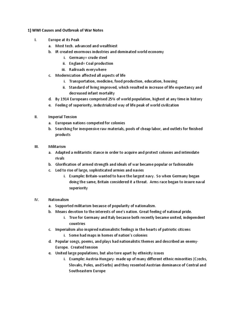 1) WWI Causes and Outbreak of War Notes | PDF | Austria Hungary ...