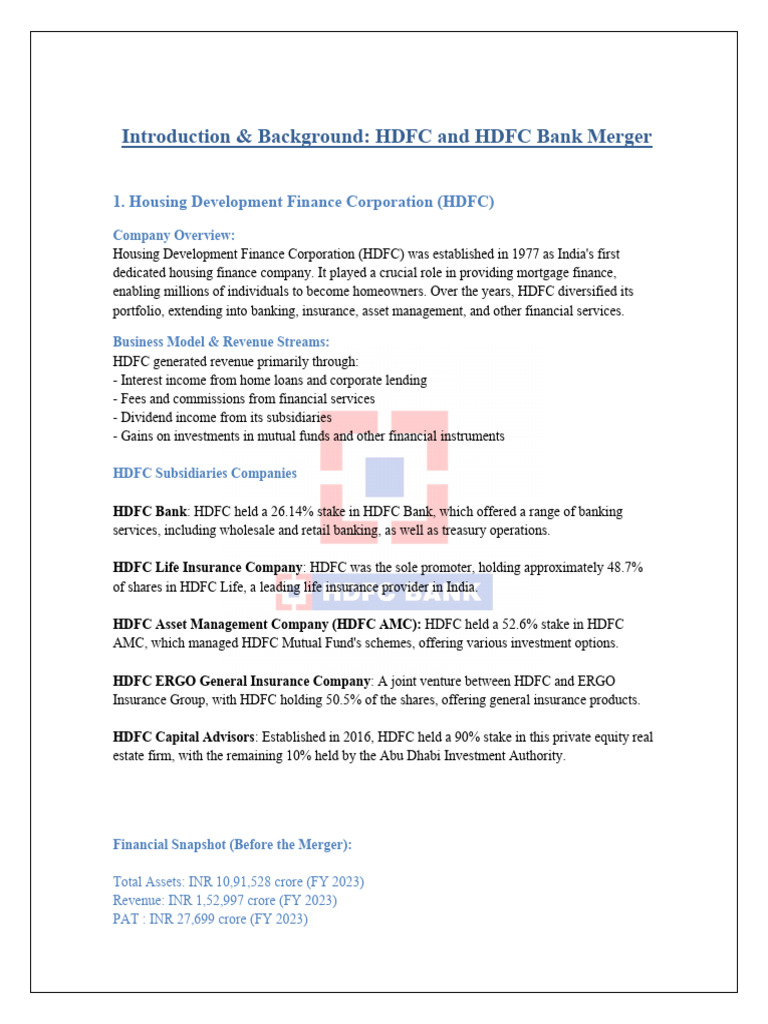 HDFC and HDFC Bank Merger Overview | PDF | Corporations | Financial ...