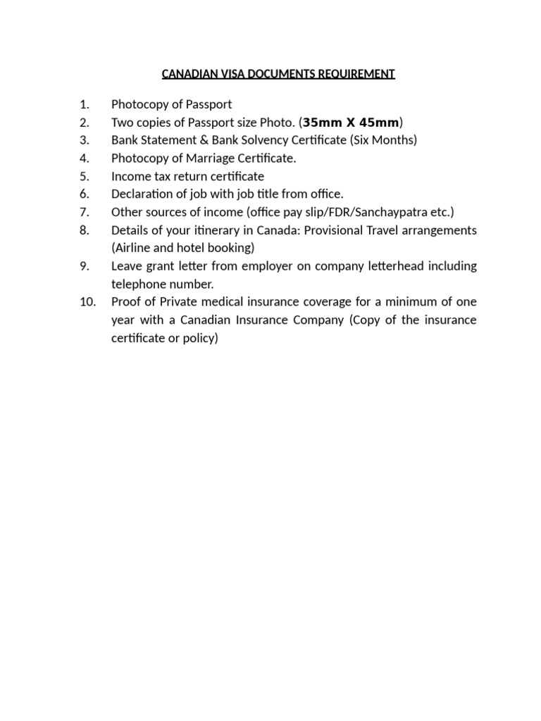 Canadian Visa Documents Requirement | PDF
