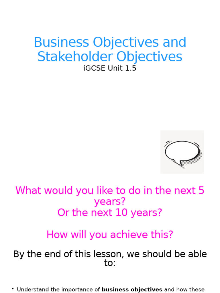 iGCSE Unit 1.5 Business Objectives | PDF | Corporate Social ...