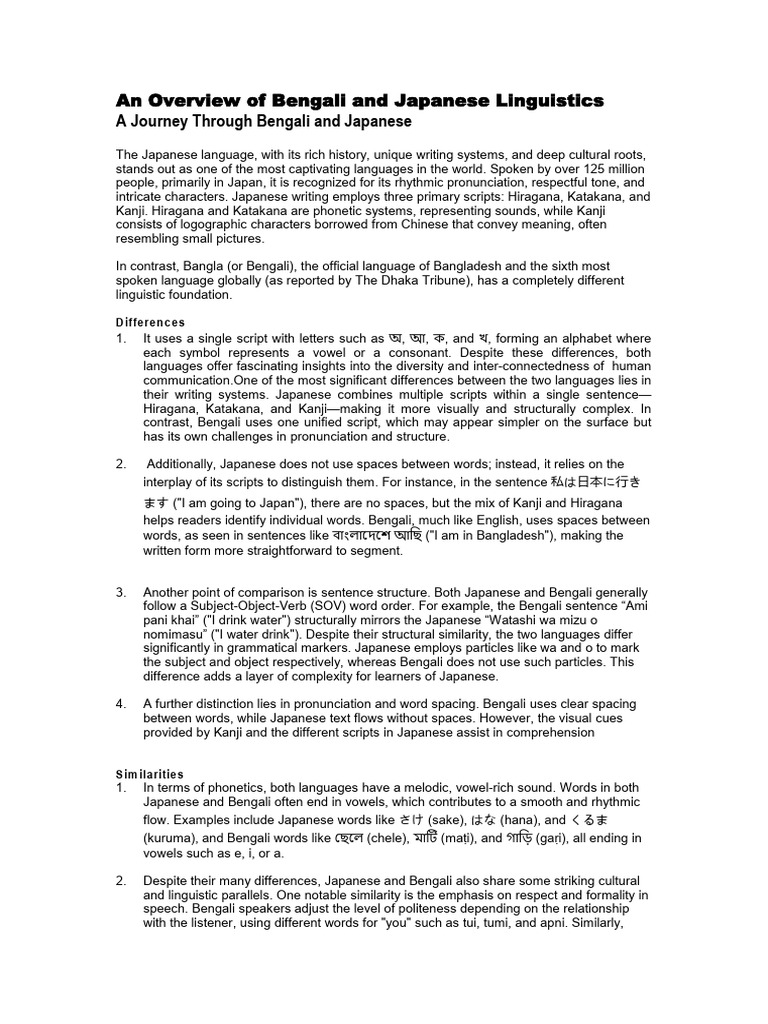An Overview of Bengali and Japanese Linguistics | PDF | Japanese Language | Kanji