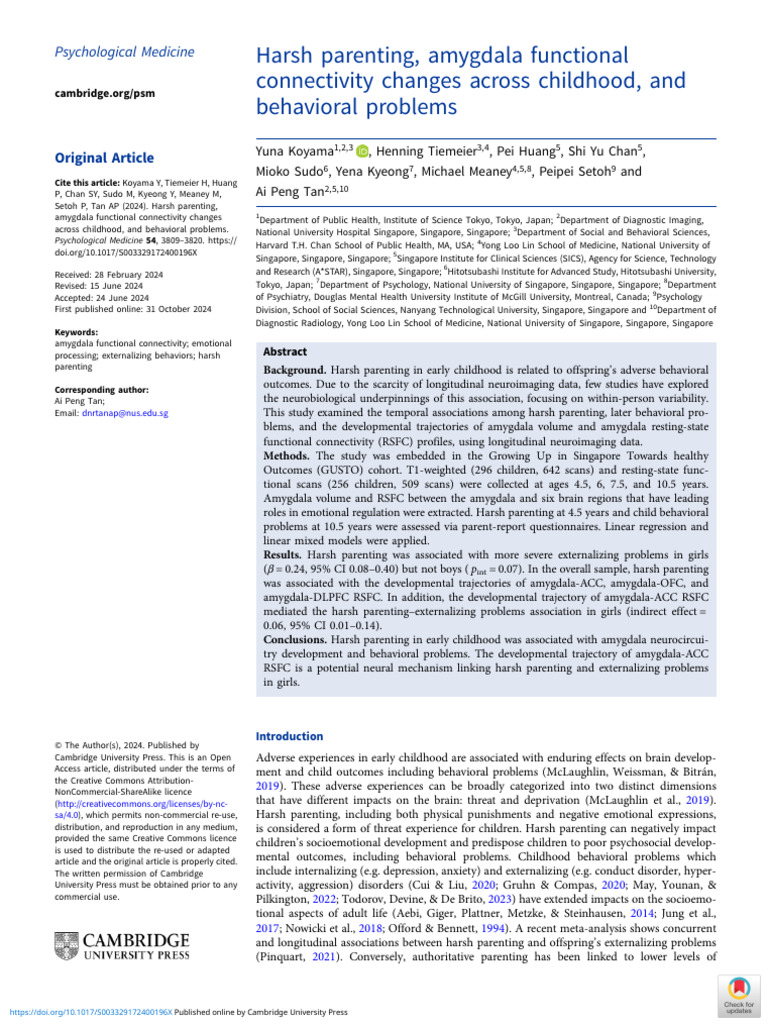 Harsh Parenting Amygdala Functional Connectivity Changes Across ...