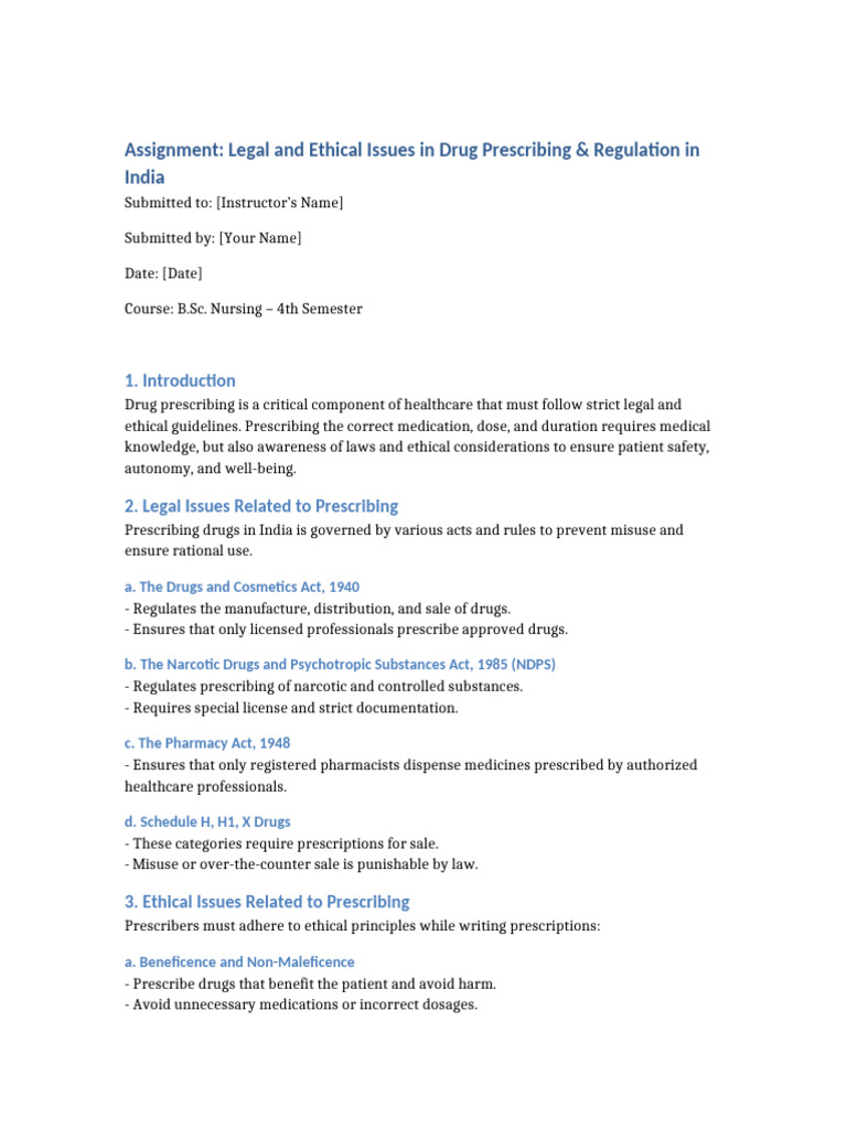 Legal and Ethical Issues Prescribing Assignment | PDF | Medical ...