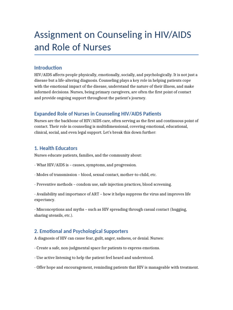 Nurses' Role in HIV/AIDS Counseling | PDF | Hiv/Aids | Safe Sex