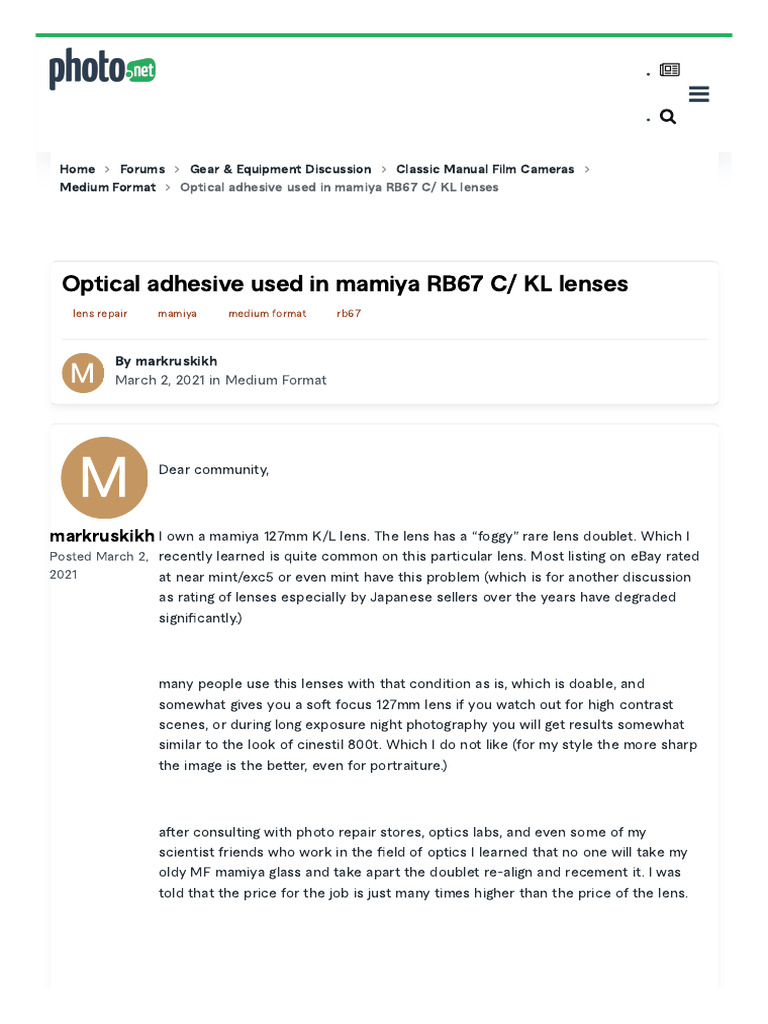 Mamiya RB67 Lens Adhesive Insights | PDF | Camera Lens | Optics