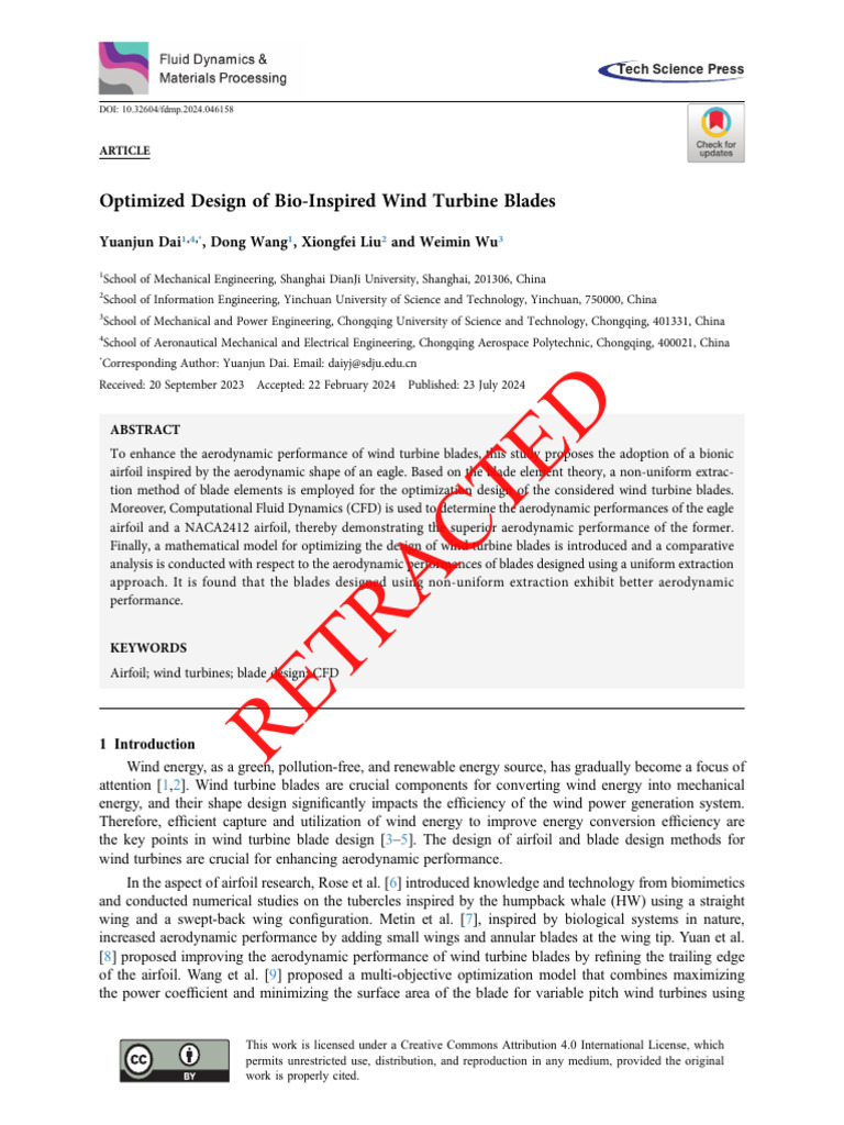 Optimized Design of Bio-Inspired Wind Turbine Blades | PDF | Airfoil ...
