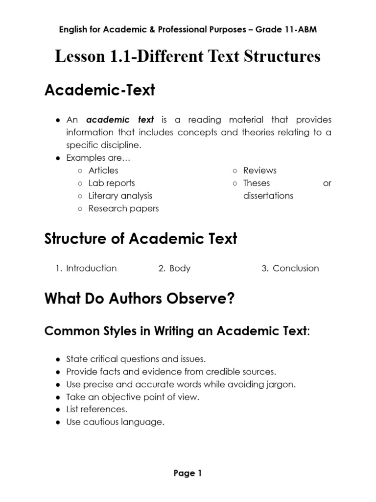 Study Note #1.1-Different Text Structures | PDF | Apa Style | Cognition