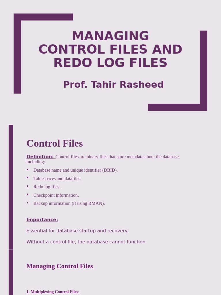 7th Lec DBA Manage Control and Redo Log Files | PDF | Databases | Computer File