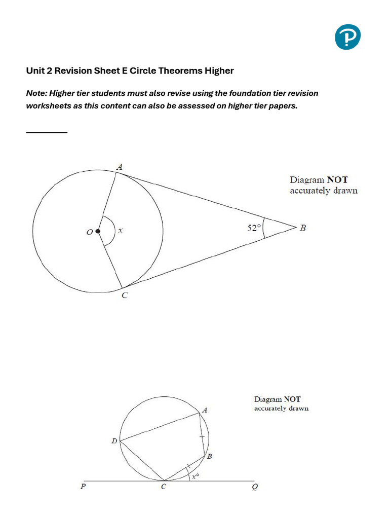 Printer Friendly Unit 2 Revision Sheet E Circle Theorems Higher | PDF ...